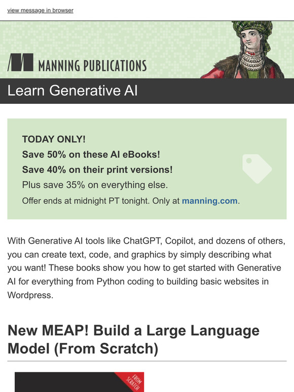 Manning Publications: Dec 13: HALF OFF! Learn Generative AI | Milled