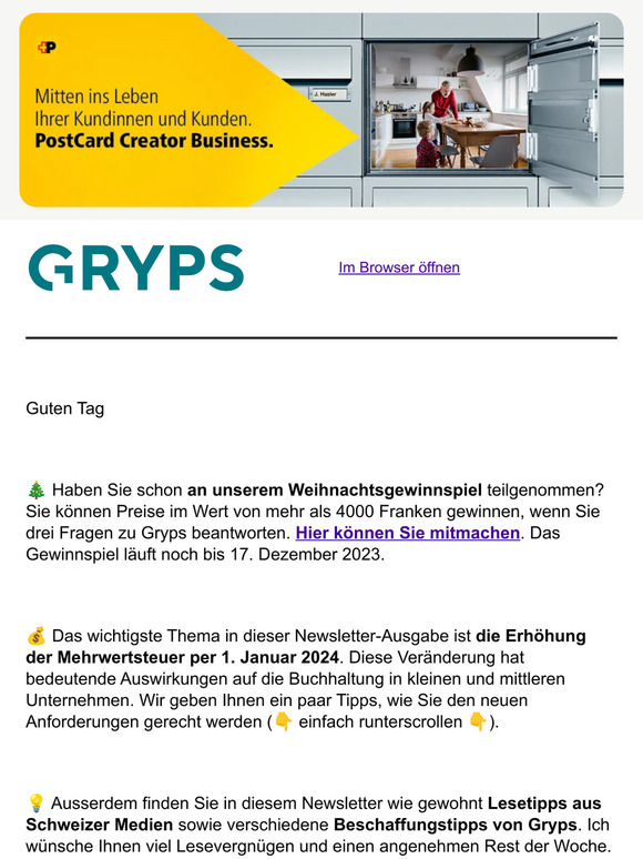 Gryps: MWST-Erhöhung per 1. Januar 2024: Das müssen KMU beachten | Milled