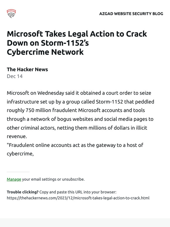 ARANET LLC.: Microsoft Takes Legal Action to Crack Down on Storm-1152’s ...