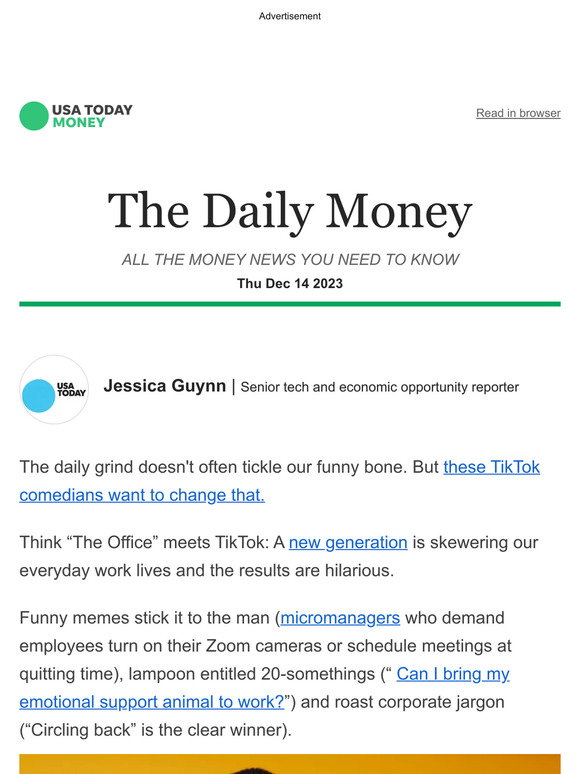USA TODAY: The Daily Money: Have a few laughs at work | Milled