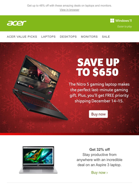 Acer: Last-minute gifts just got easier with FREE priority shipping ...
