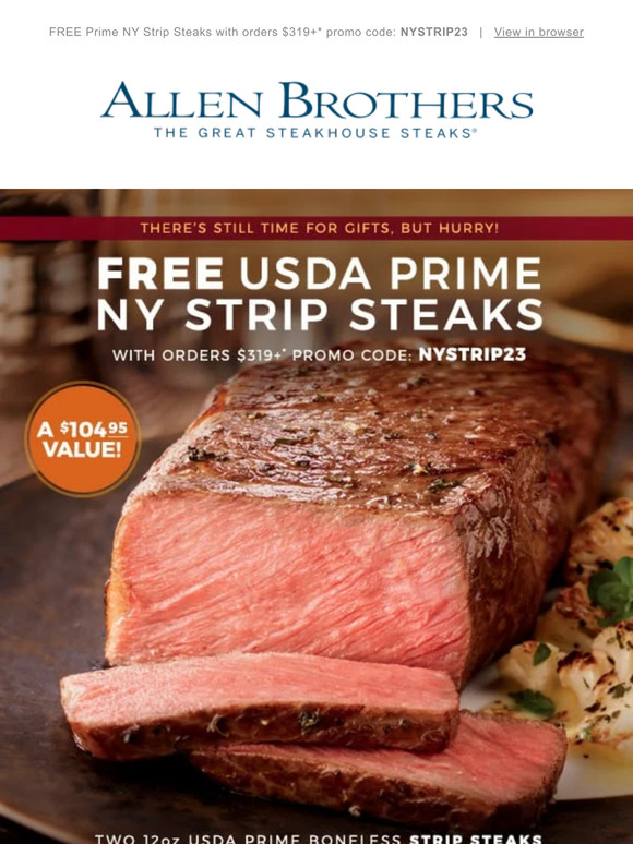 Allen Brothers: FREE Prime NY Strip Steaks, Limited Time Only! | Milled