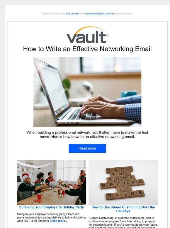 Vault: How to write a networking email + Surviving your company's ...