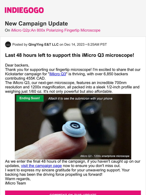Indiegogo: 📢 Update #17 from iMicro Q2p:An 800x Polarizing Fingertip ...