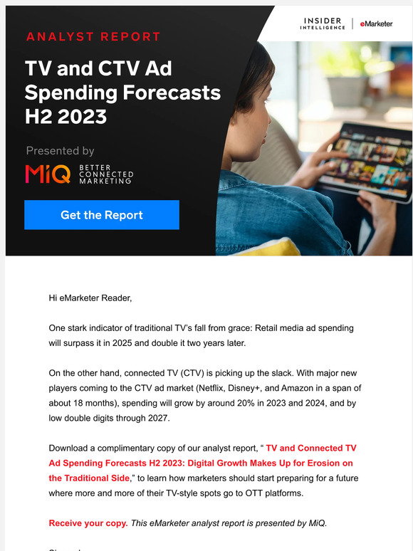 Insider Intelligence: [Analyst Report] TV and CTV Ad Spending Forecasts ...