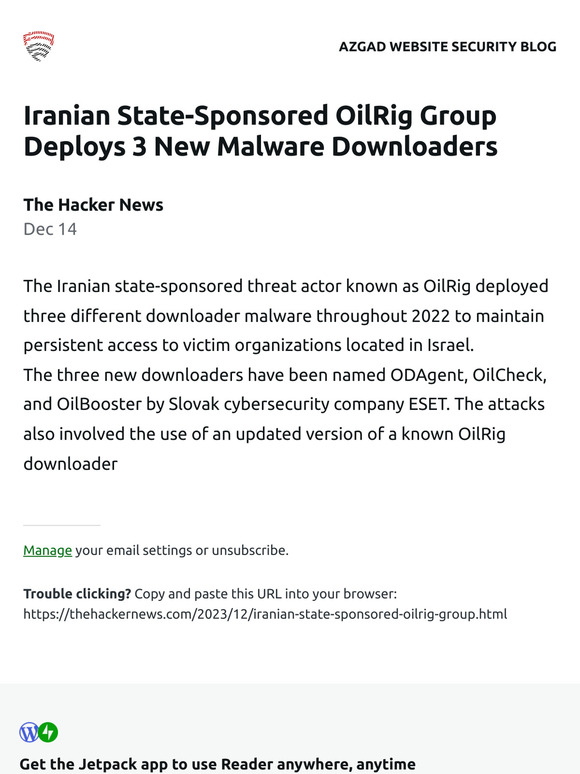 AZGAD Security: Iranian State-Sponsored OilRig Group Deploys 3 New ...