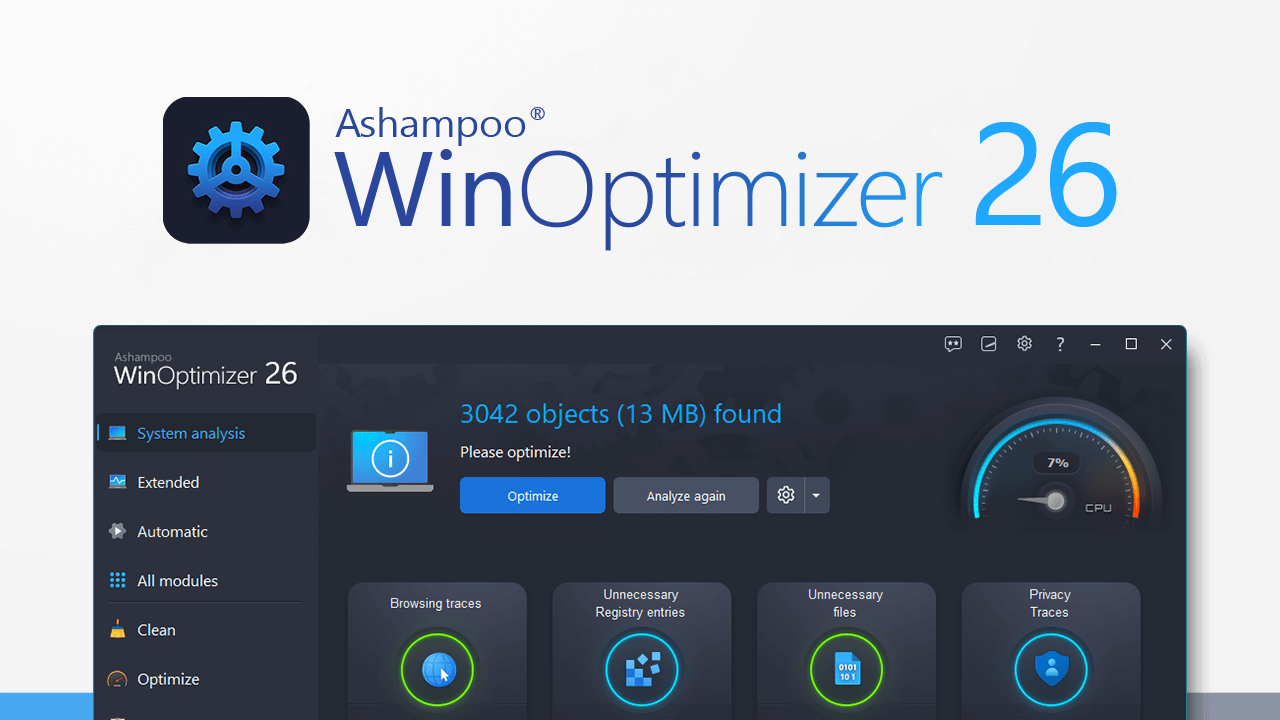 Ashampoo: Ashampoo WinOptimizer 26 - For a stronger PC | Milled