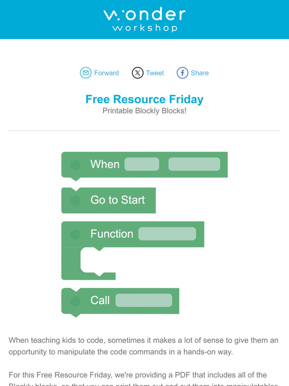 Wonder Workshop: 📍FRF! Printable Blockly Blocks! | Milled