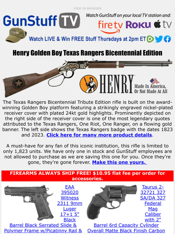 Viridian: ⭐️ Henry Texas Ranger Limited Bicentennial Rifle | Milled