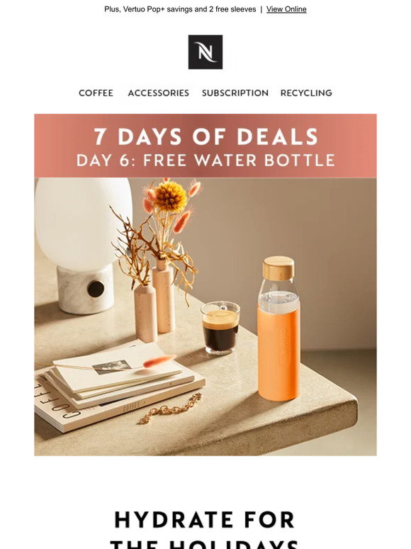 Nespresso: Enjoy a FREE Water Bottle for Day 6 of deals! | Milled