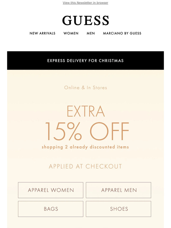 GUESS: Sale goes on | Enjoy your EXTRA 15% off | Milled