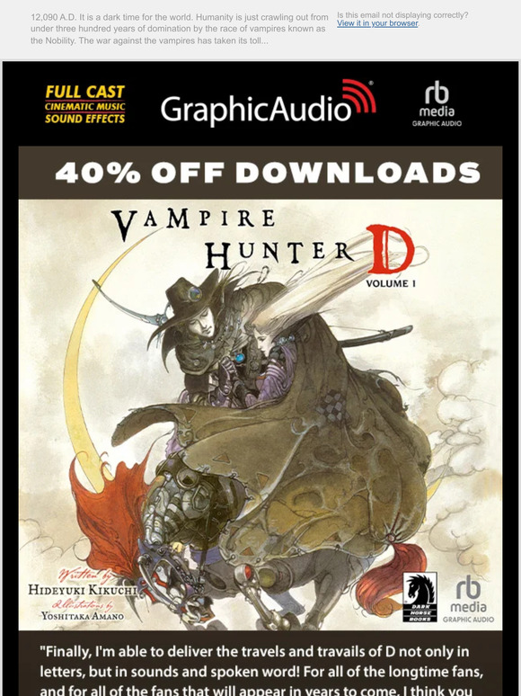 GraphicAudio: VAMPIRE HUNTER D series by Hideyuki Kikuchi and Yoshitaka Amano is 40% off | Milled