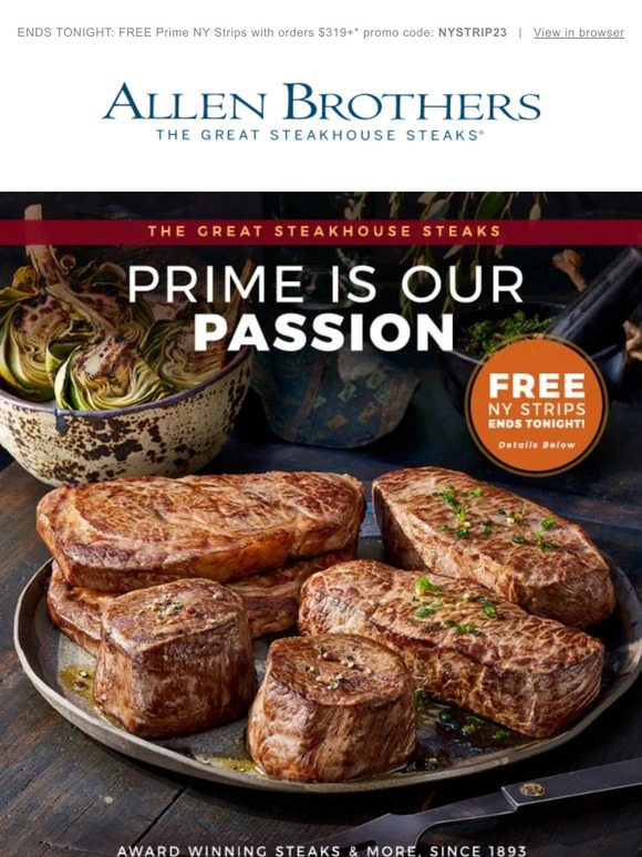 Allen Brothers: Final Day: FREE NY Strip Steaks! Celebrate with Our ...