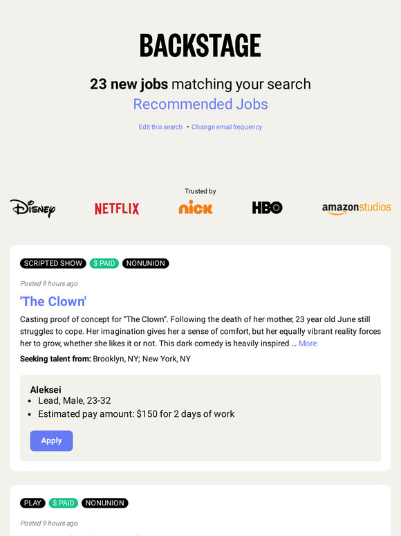 Backstage: 23 New Roles Available for Recommended Jobs - Dec 18 | Milled