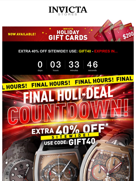 Invicta: FOUR ️HOURS ️LEFT ️💥EXTRA 40% OFF SITEWIDE!!!!💥💥💥 | Milled
