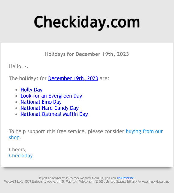 Checkiday: Holidays for December 19th, 2023! 📅🎉 | Milled