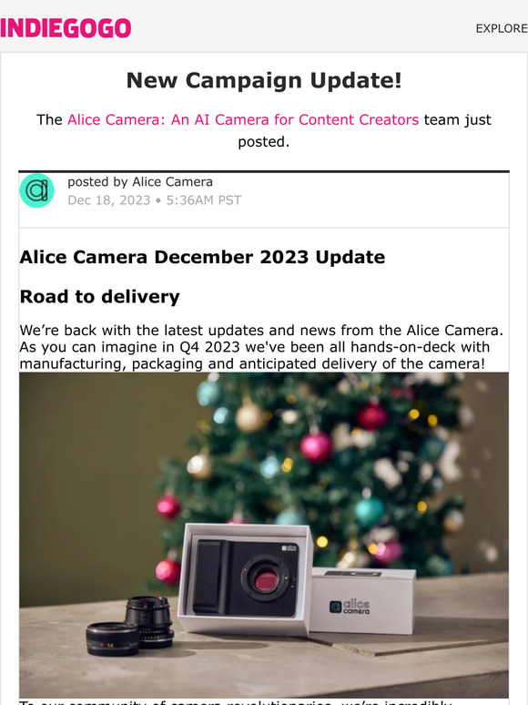 Indiegogo: 📢 Update #21 from Alice Camera: An AI Camera for Content ...