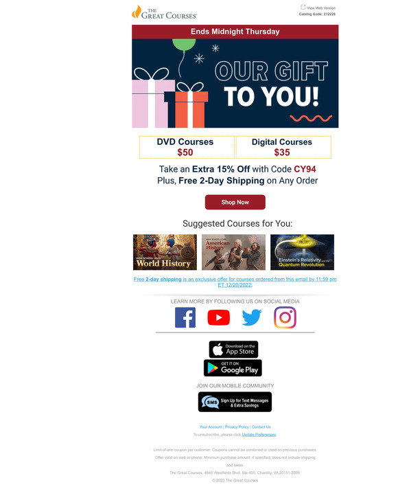 The Great Courses: Every Course $50! Extra 15% Off + Free 2-Day ...