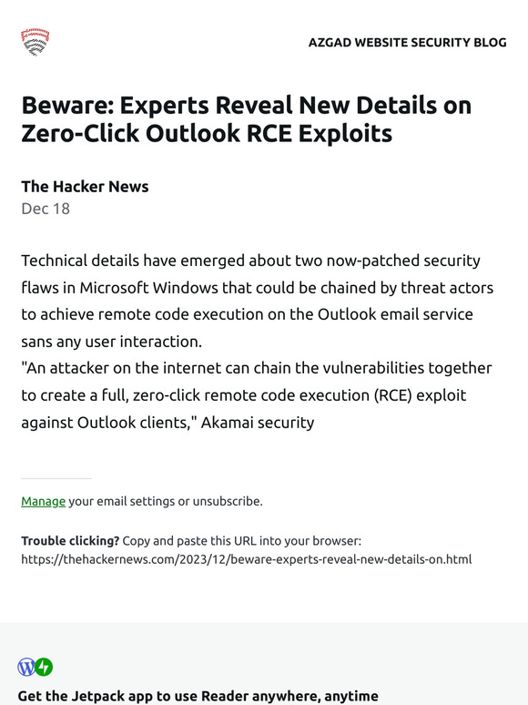 AZGAD Security: Beware: Experts Reveal New Details on Zero-Click Outlook RCE Exploits | Milled