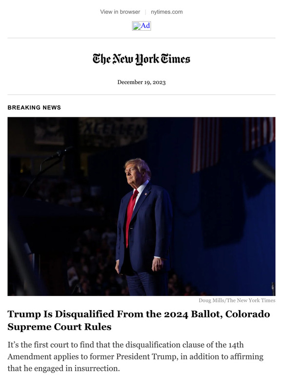 The New York Times Online Store: Breaking news: Trump disqualified from ... The New York Times Online Store: Breaking news: Trump disqualified from ...