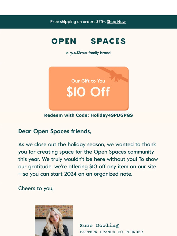 Open Spaces: A gift from Open Spaces - $10 off sitewide | Milled