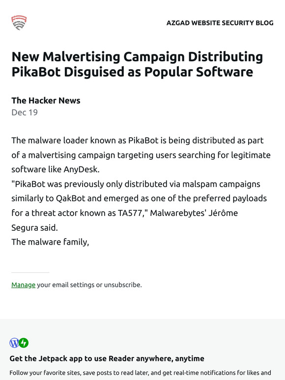 AZGAD Security: New Malvertising Campaign Distributing PikaBot ...