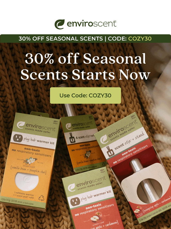 Enviroscent: 30% OFF Seasonal Scents starts NOW 🍎🌲 | Milled
