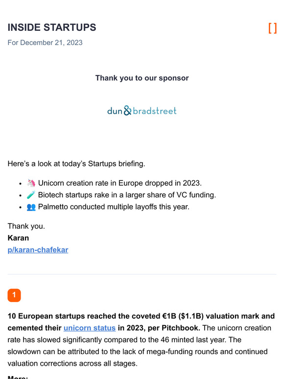 Inside Amazon: Unicorn creation rate in Europe drops / Biotech rake in ...