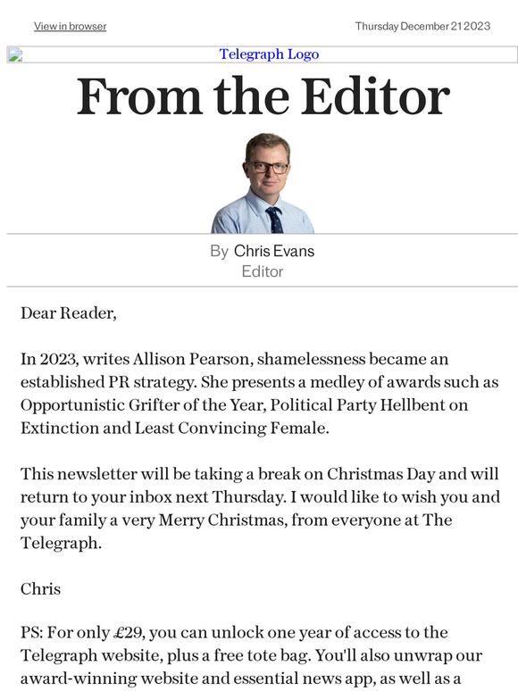 The Telegraph: Allison Pearson’s awards for 2023, the year of ...