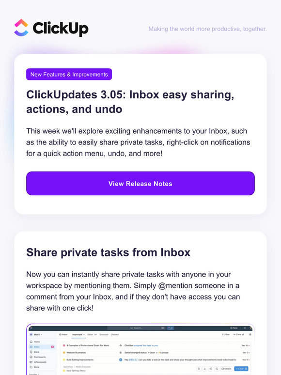 ClickUp: Inbox upgrades: share private tasks easier, right-click quick ...