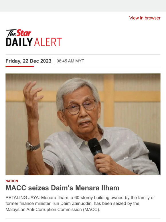 The Star: MACC seizes Daim' s Menara Ilham | Puchong landslide victims ...