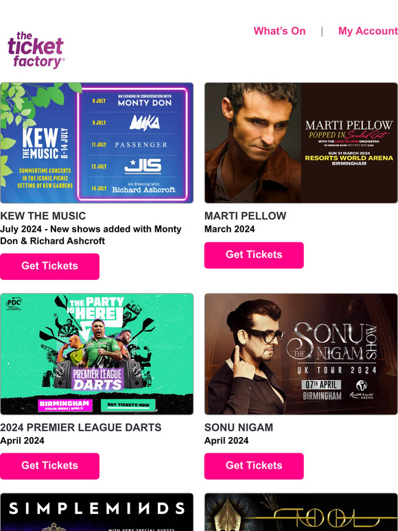The Ticket Factory: Kew The Music, Marti Pellow, 2024 Premier League ...