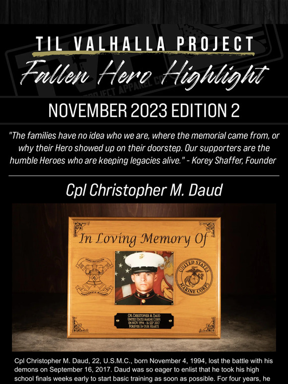 Til Valhalla Project: Til Valhalla Project: Fallen Hero Newsletter | Milled