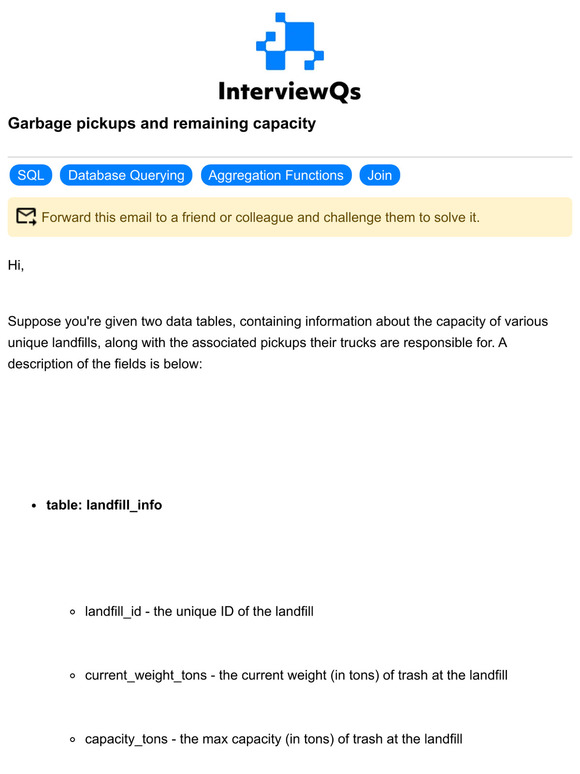Interview Qs: Garbage pickups and remaining capacity | Milled