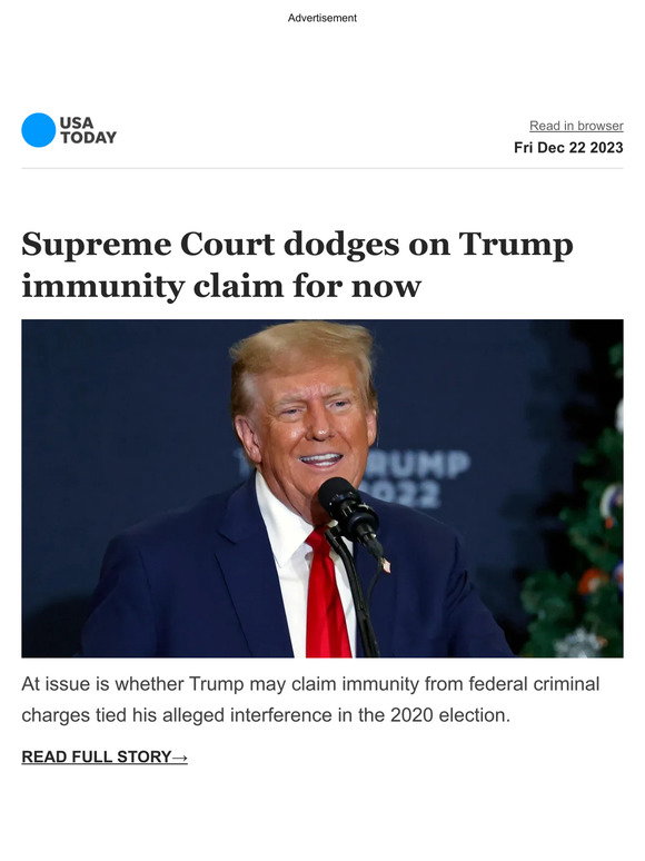 USA TODAY: Breaking: Supreme Court dodges Trump immunity claim for now ...