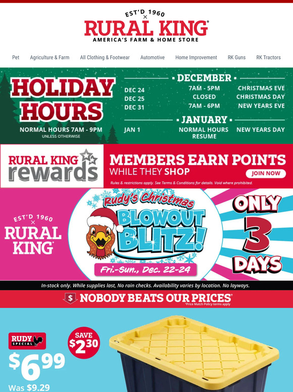 Rural King: Rudy’s Christmas Blowout Blitz – Only 3 Days to Save! | Milled