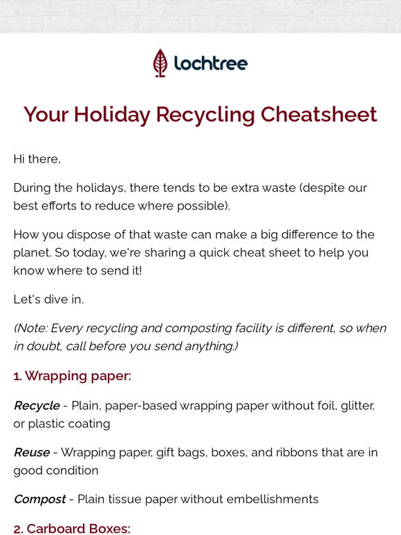 Lochtree: 🌱 Your cheat sheet for holiday recycling | Milled