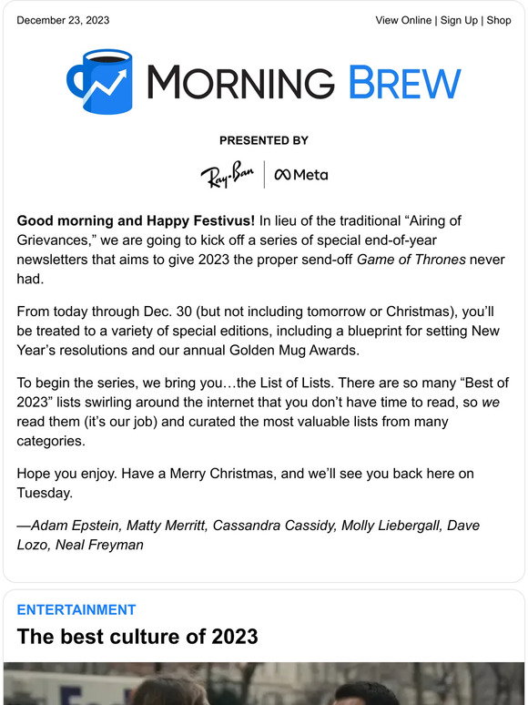 Morning Brew: ☕ The list of lists | Milled