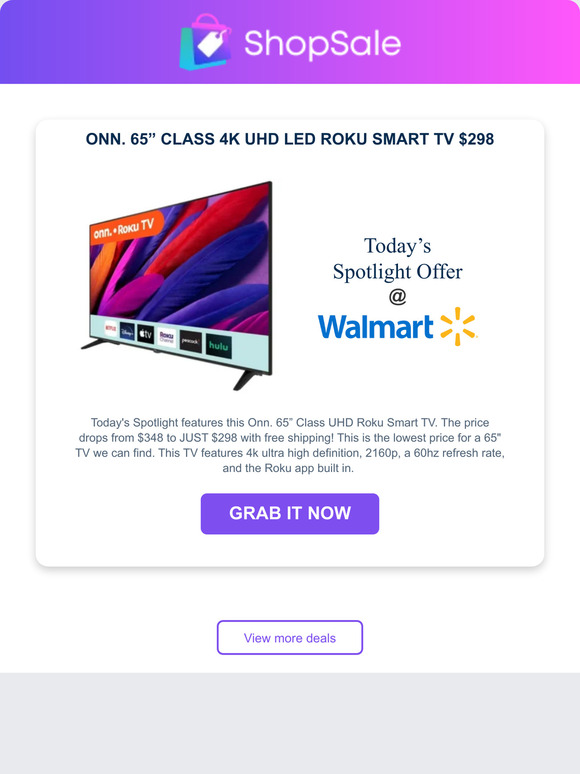 Styles For Less: Onn 65” 4K UHD LED Roku Smart TV - $298 | Milled