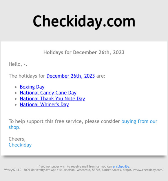 Checkiday: Holidays for December 26th, 2023! 📅🎉 | Milled