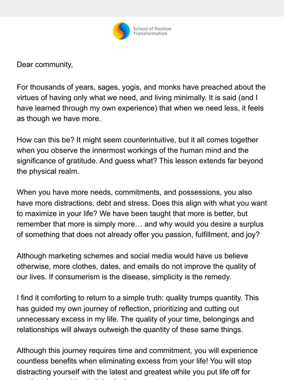 School of Positive Transformation: 🤏 Minimalism as a Pathway to ...