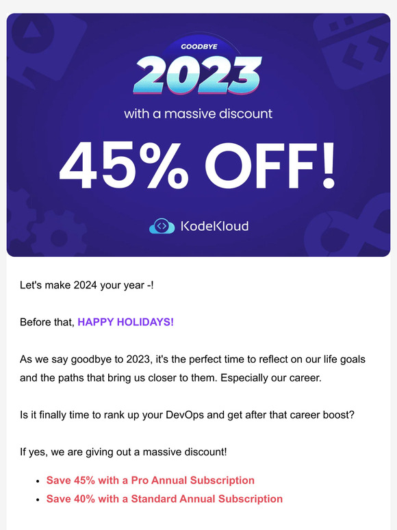 KodeKloud: Say Goodbye 2023 with 45% off for DevOps | Milled