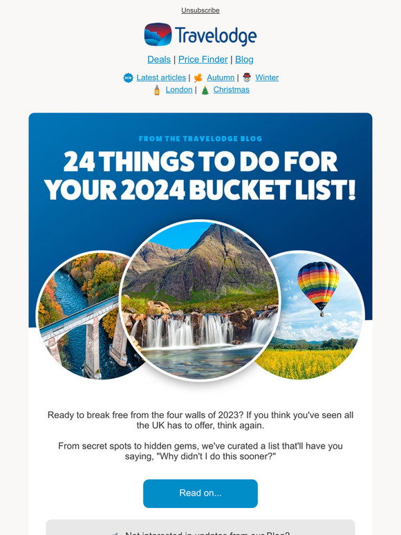 Travelodge: 24 things for your 2024 bucket list | Milled