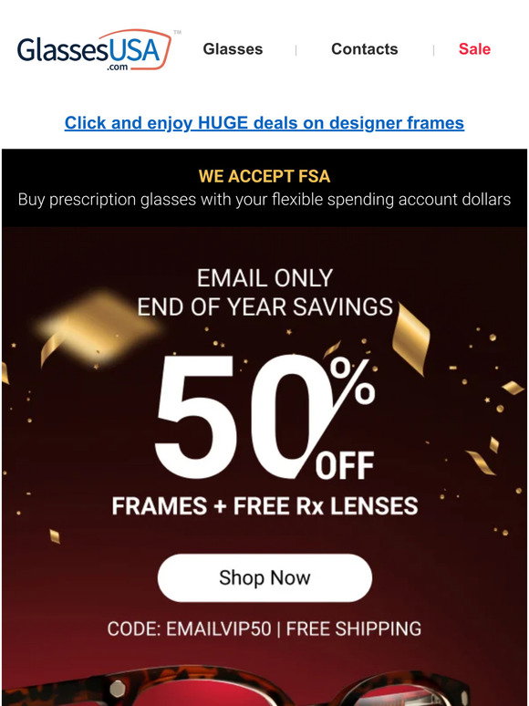 GlassesUSA: 🎉 End the year with MASSIVE email-only savings! | Milled
