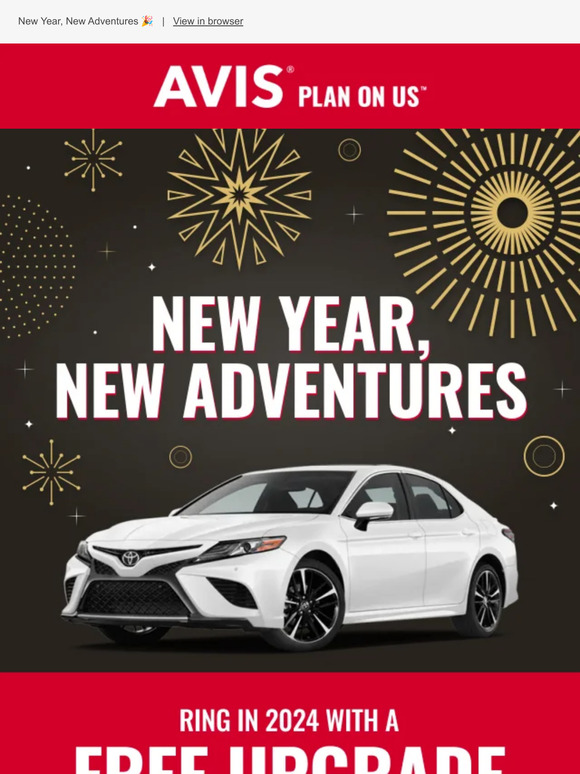 Avis Rent A Car: —, celebrate 2024 with a FREE UPGRADE from Avis. | Milled