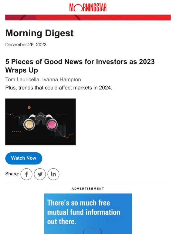 Morningstar: 5 Pieces of Good News for Investors as 2023 Wraps Up | Milled