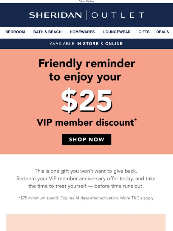 Sheridan: —, your VIP member offer might expire soon. | Milled