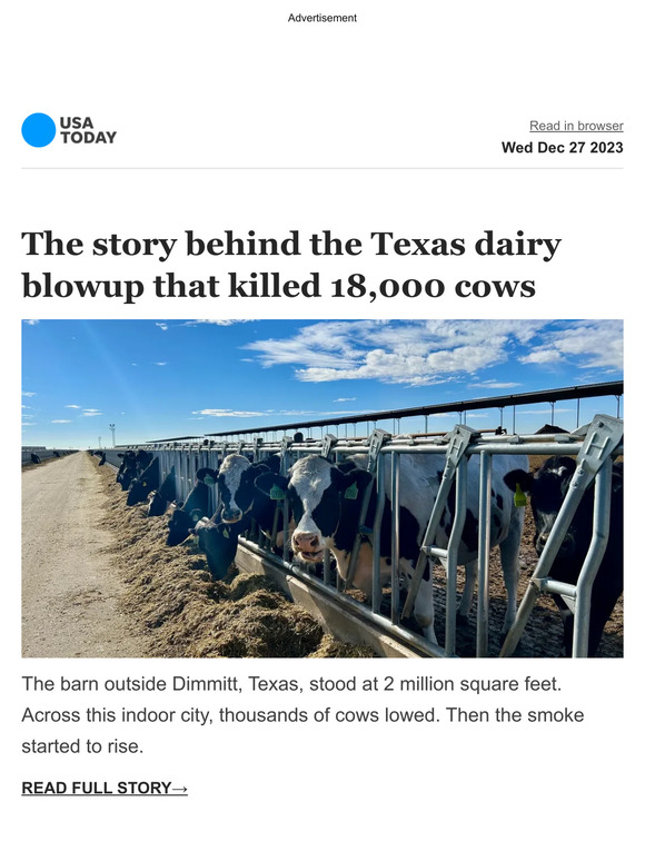 USA TODAY: Top Stories: Nearly 18,000 cows died in a single barn fire ...