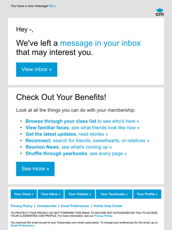 Classmates: — — has a new message from Classmates.com | Milled