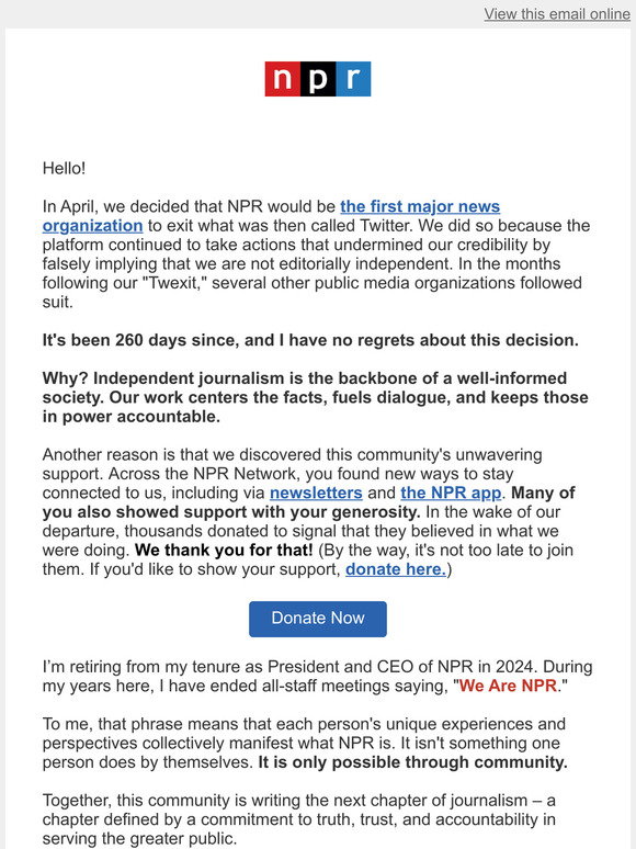 NPR: Update: It's been 260 days since we left Twitter | Milled